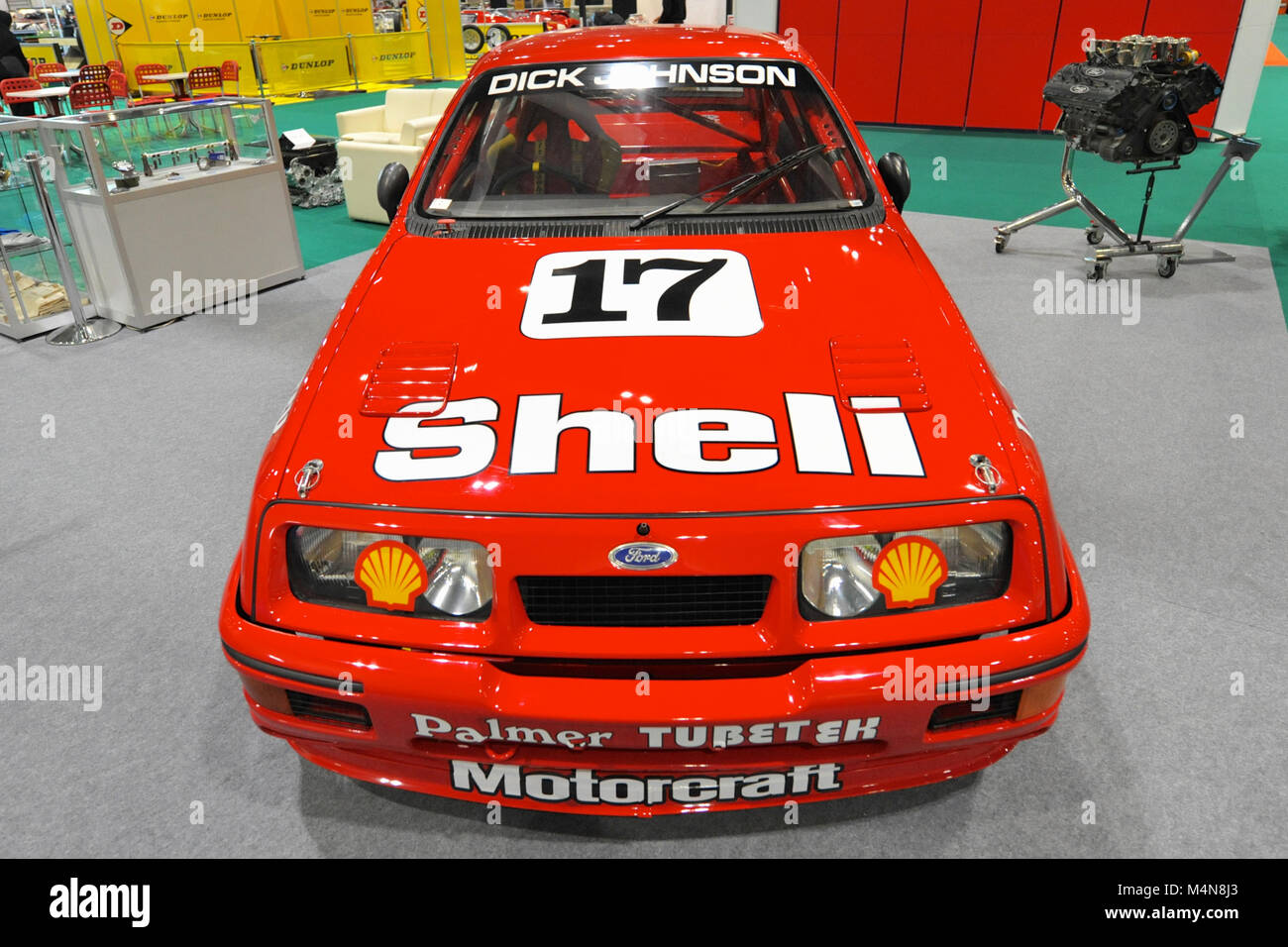 London, UK. 16th Feb, 2018. A 1987 Ford Sierra RS500 Cosworth racing ...