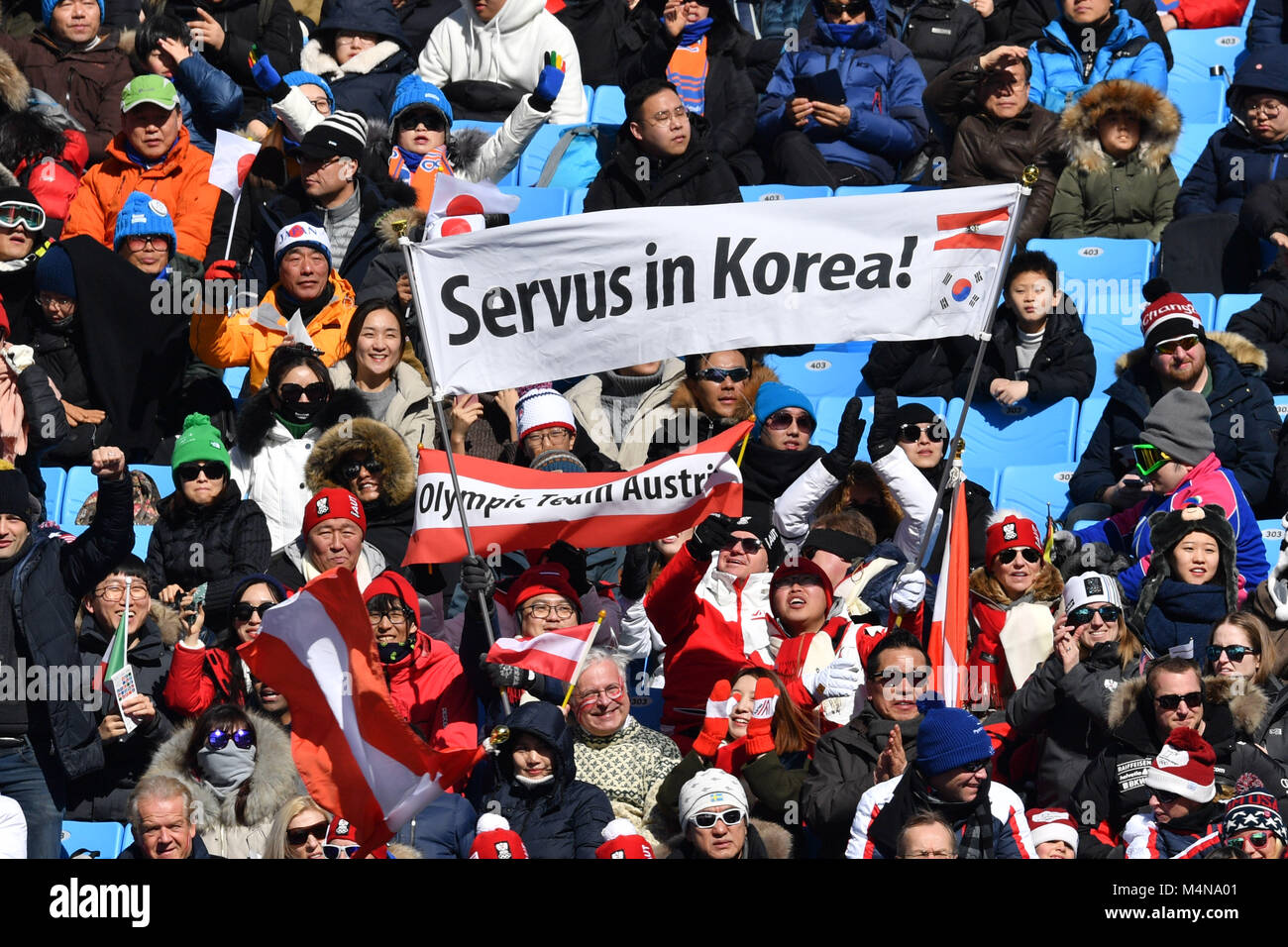 Fans aus Oesterreich, Skifans, supporters, Fahen, Flagge, Transparente ...