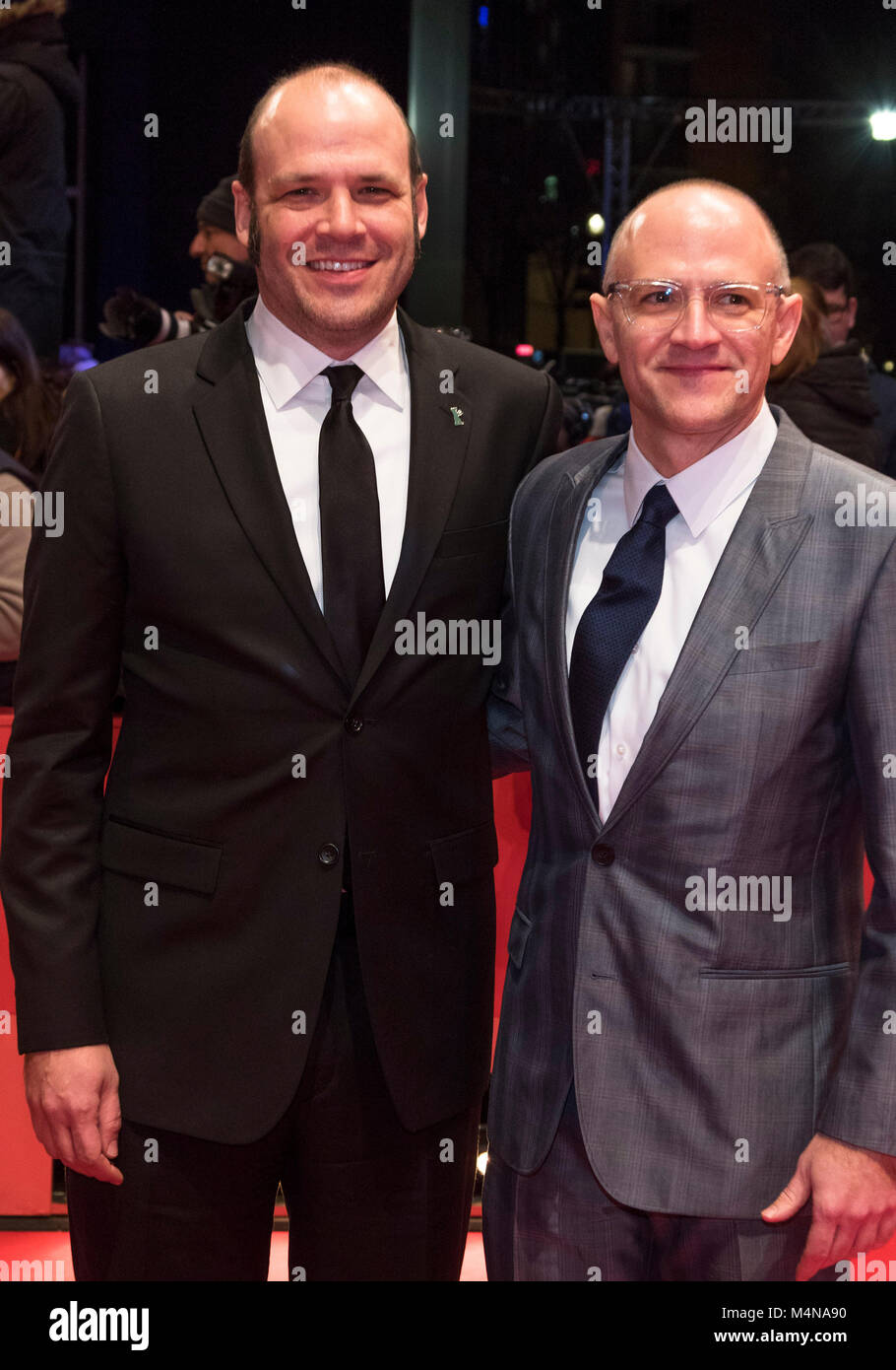 Berlin, Germany. 16th Feb, 2018. Directors Nathan (l) and David Zellner ...