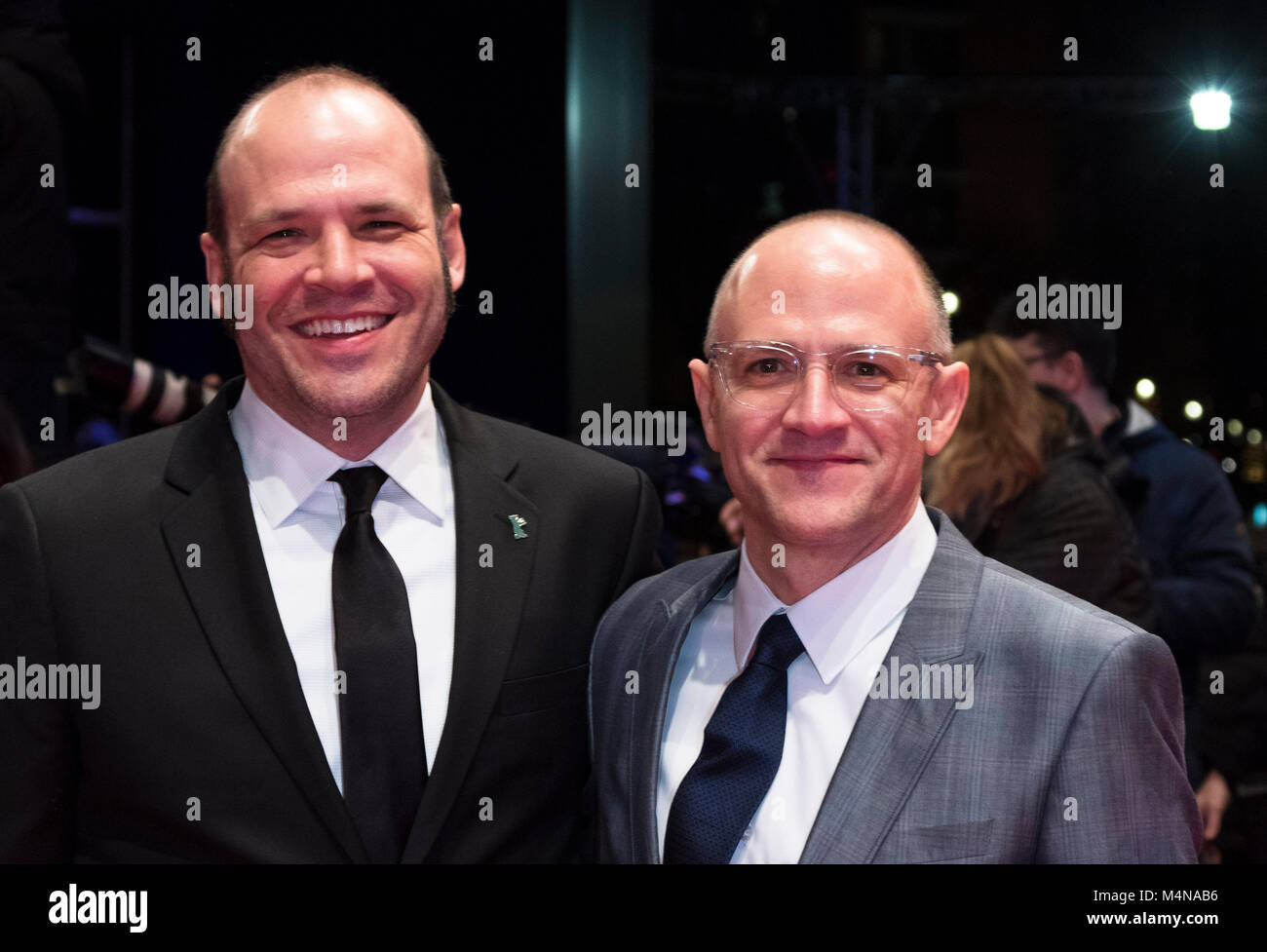 Berlin, Germany. 16th Feb, 2018. Directors Nathan (l) and David Zellner ...