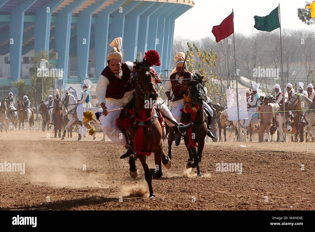 Islamabad. 17th Feb, 2018. Pakistani horse riders compete during annual ...