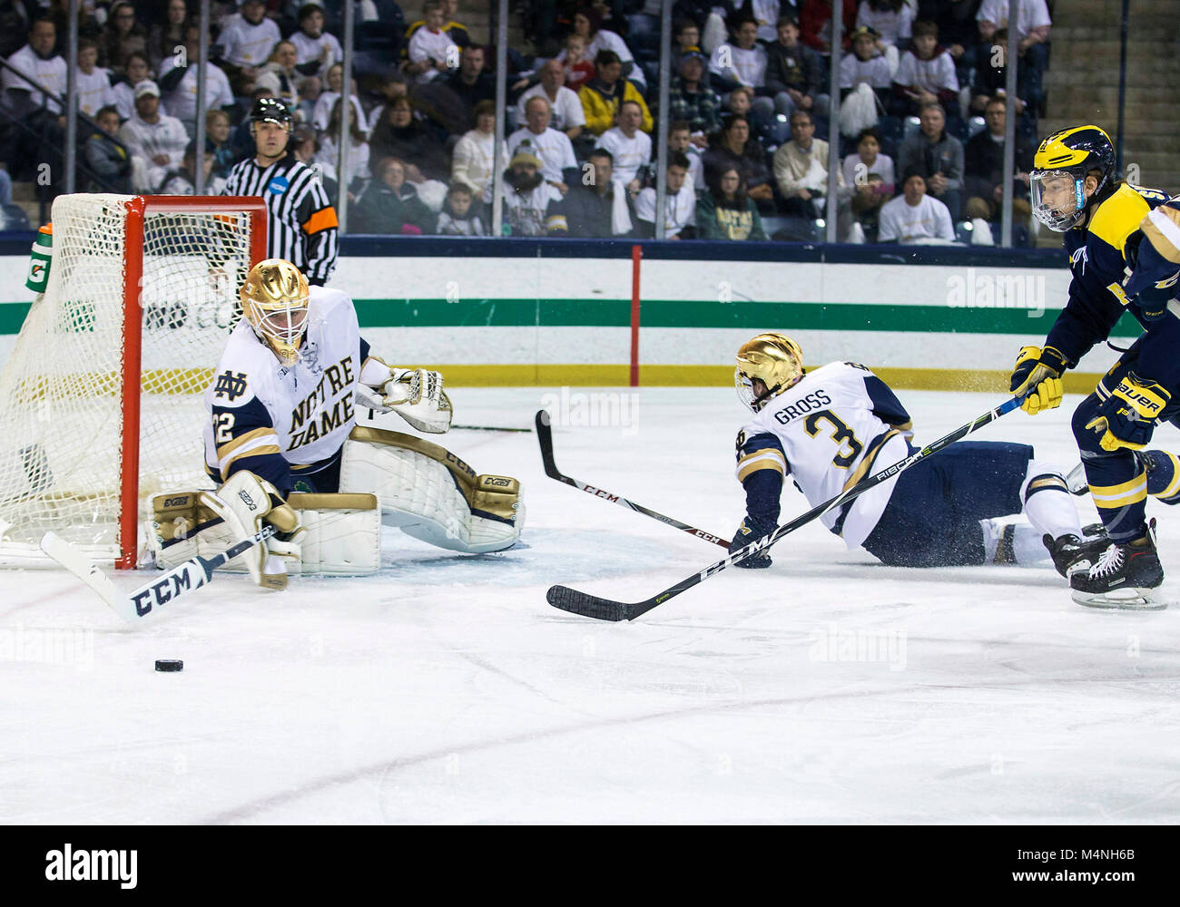 February 16, 2018: Notre Dame goaltender Cale Morris (32) makes the ...