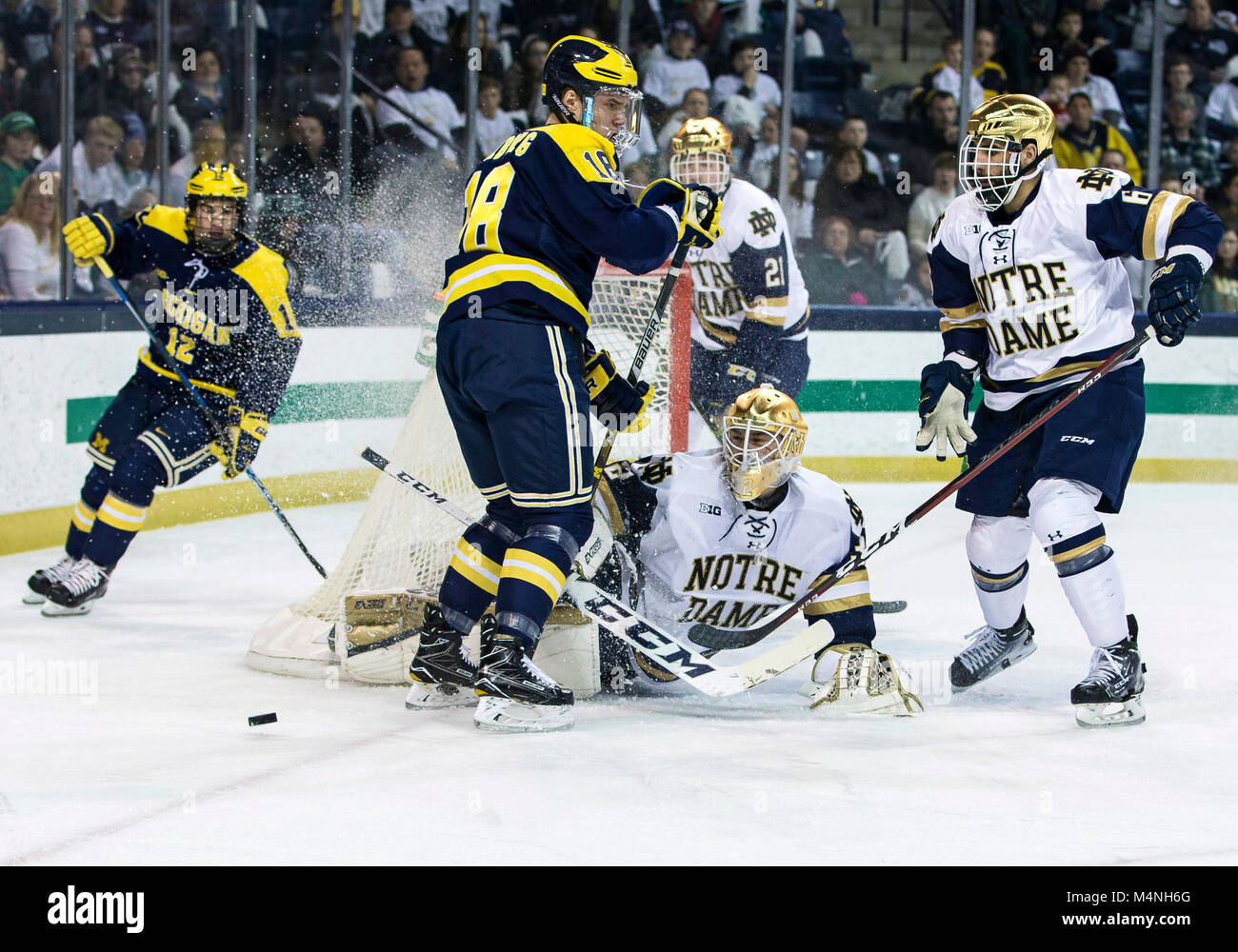February 16, 2018: Notre Dame goaltender Cale Morris (32) makes the ...