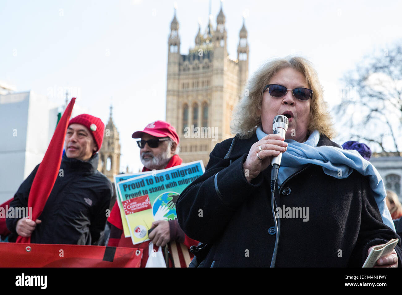 London, UK. 17th February, 2018. Jean Lambert, Green MEP, addresses the ...