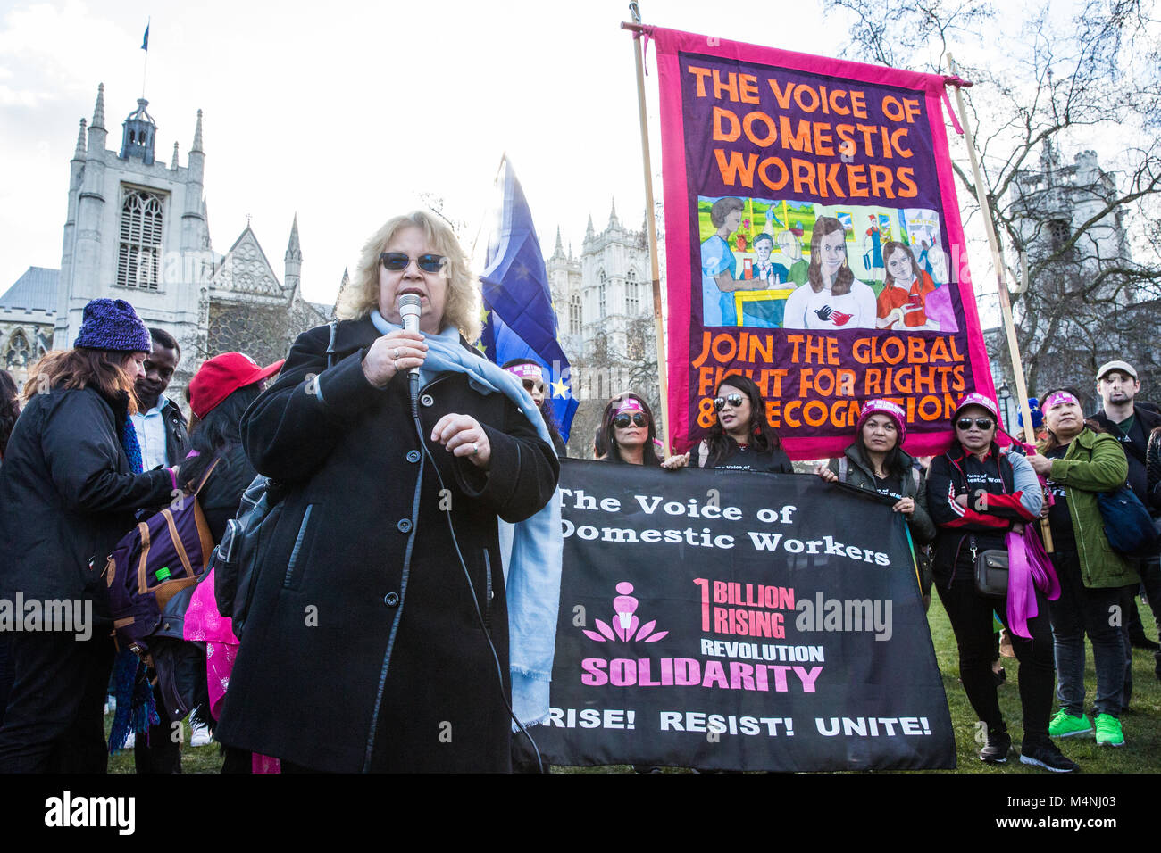 London, UK. 17th February, 2018. Migrants and their supporters hold a 1 ...
