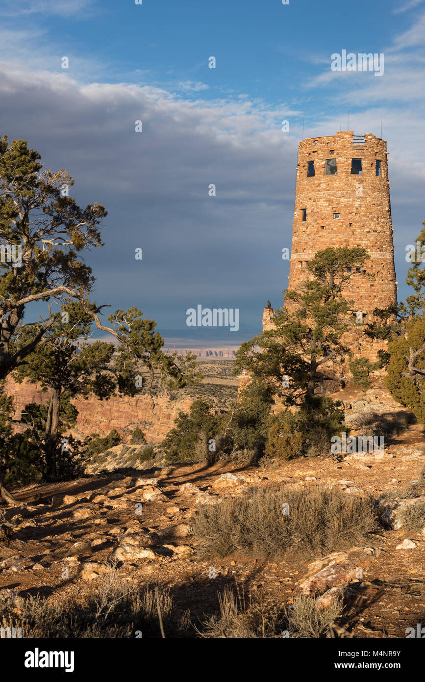 Desert View Watch Tower late afternoon from the south rim of the Grand ...