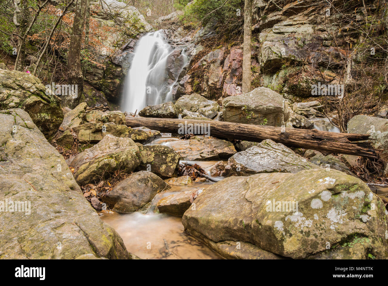 A beautiful, hard to find waterfall flows into a ravine near the top of ...