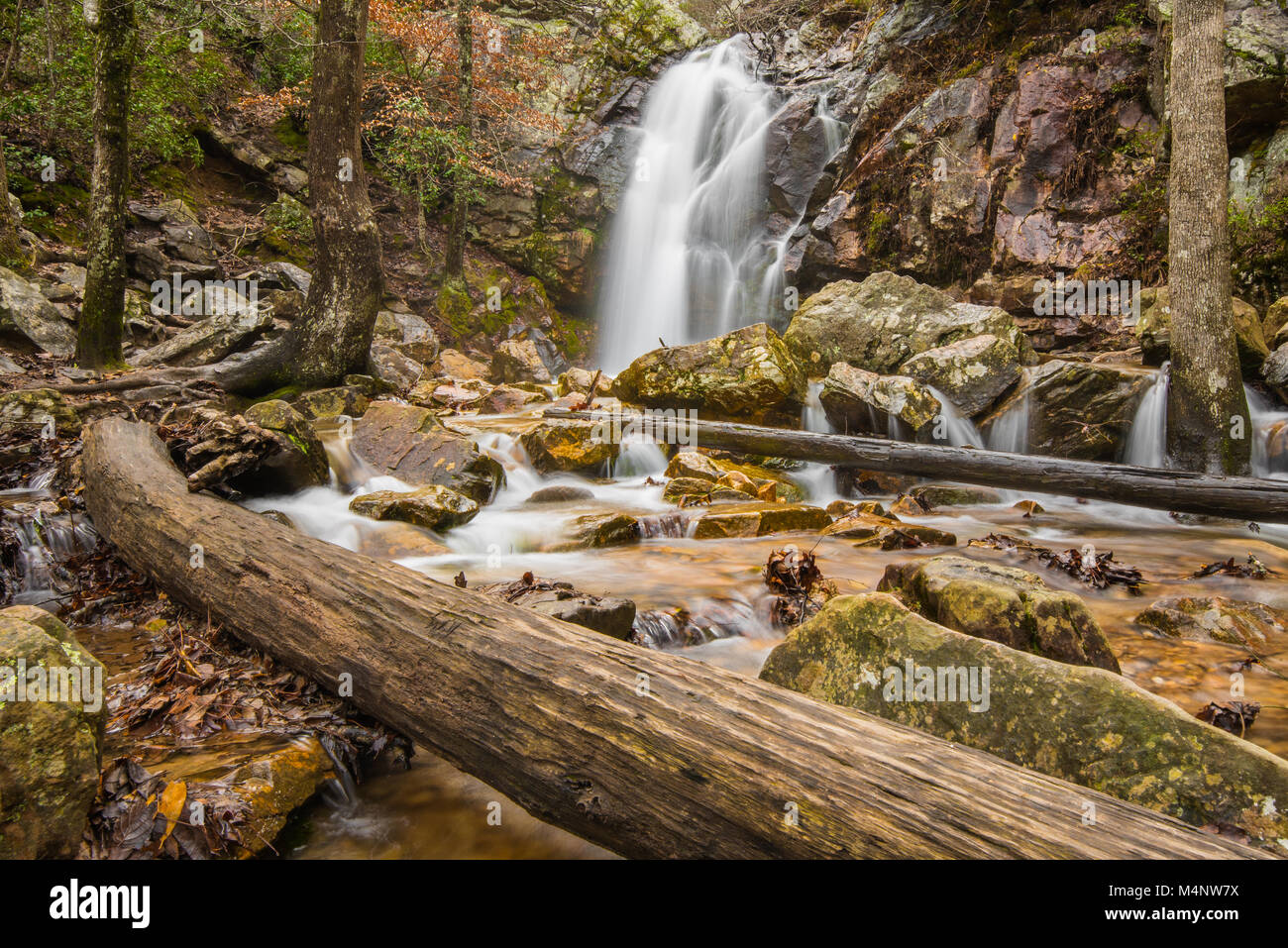A beautiful, hard to find waterfall flows into a ravine near the top of ...