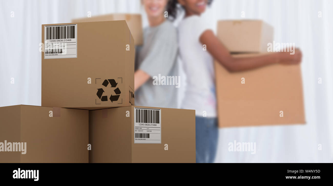 Composite 3d image of stack of cardboard courier boxes Stock Photo - Alamy