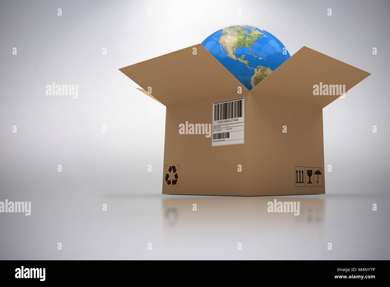 Composite 3d image of graphic image of globe in cardboard box Stock ...
