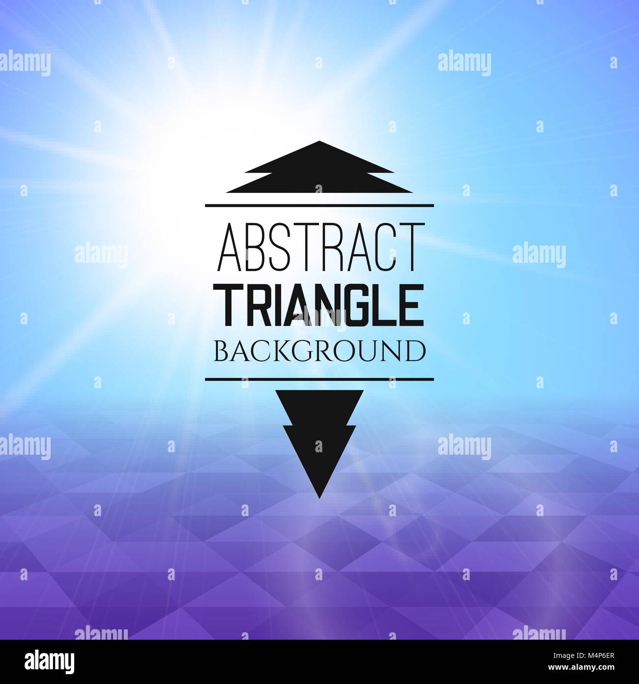 Abstract blue sunset with violet triangle field, perspetive pattern in ...