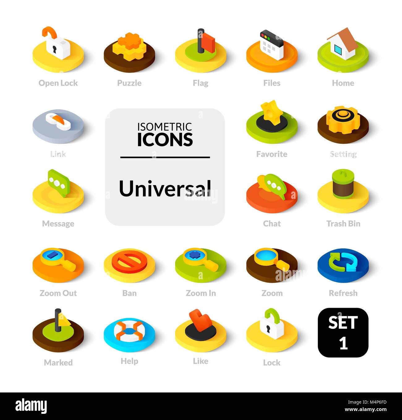 Color icons set in flat isometric illustration style, vector collection ...