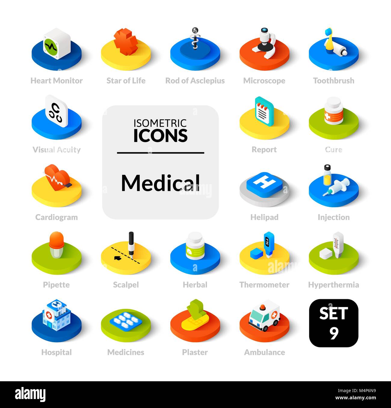 Color icons set in flat isometric illustration style, vector collection ...