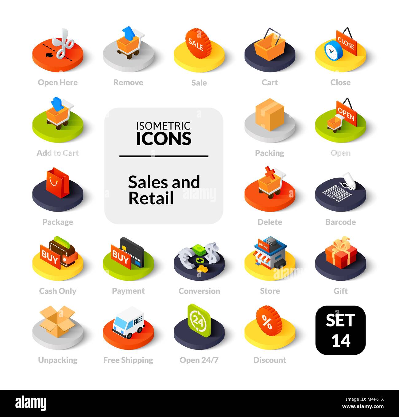 Color icons set in flat isometric illustration style, vector collection ...