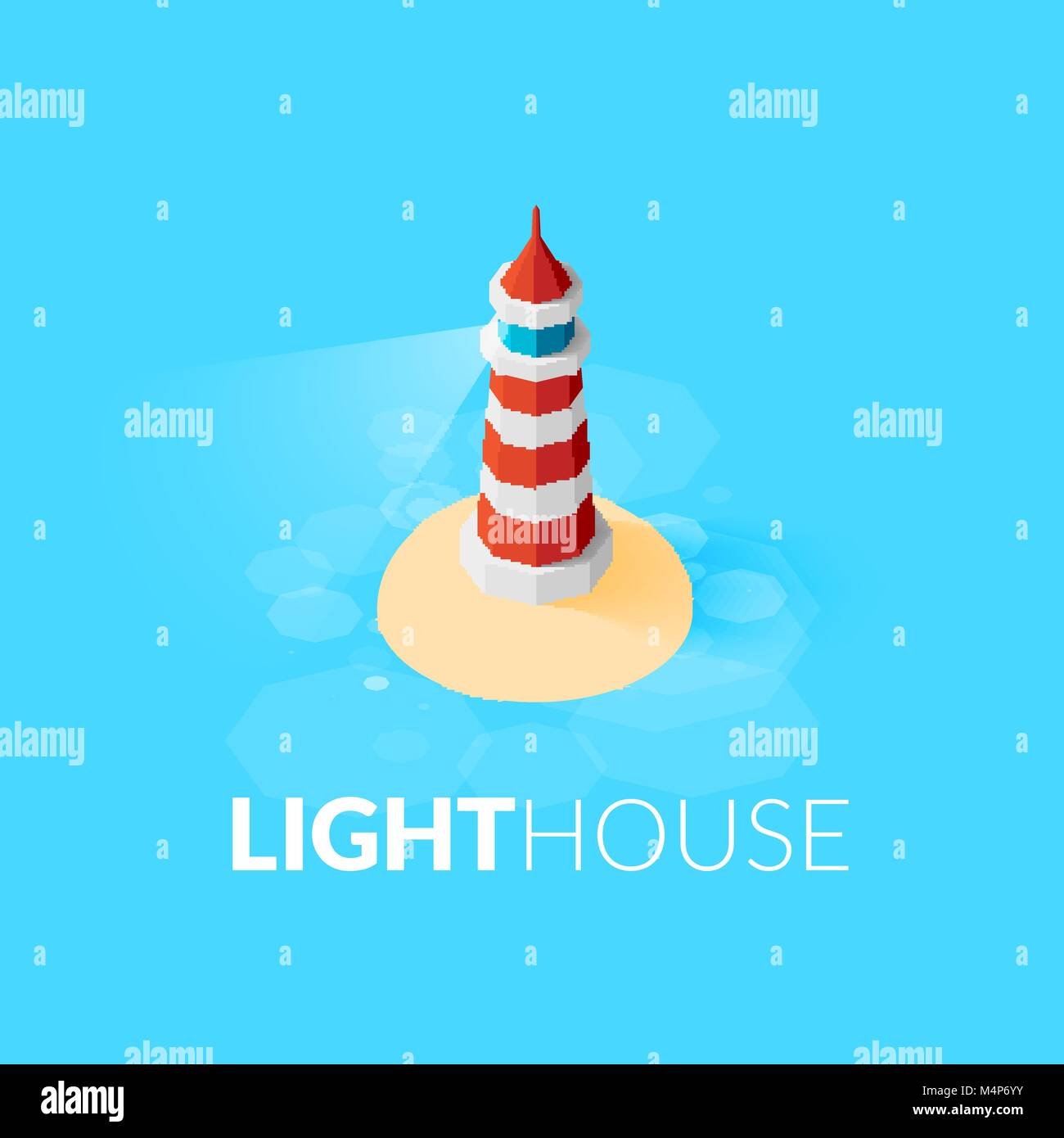 Flat isometric red lighthouse icon on blue sea Stock Vector Image & Art ...