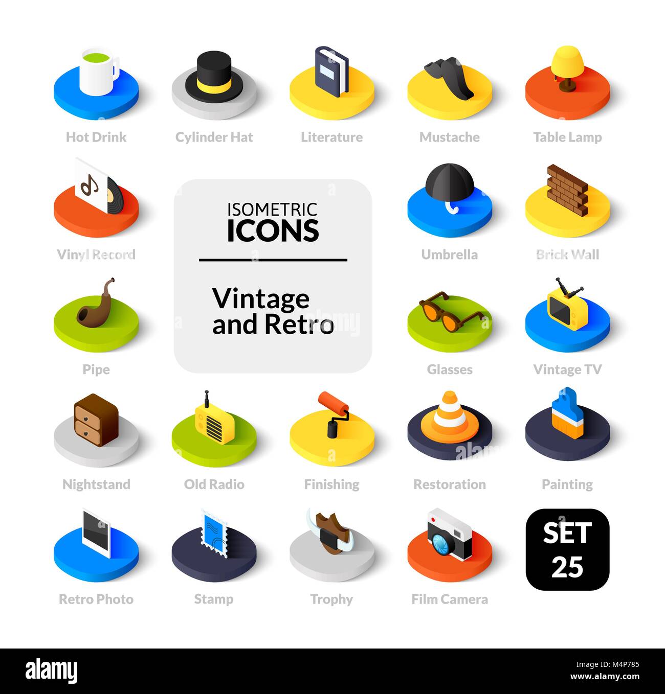 Color icons set in flat isometric illustration style, vector collection ...