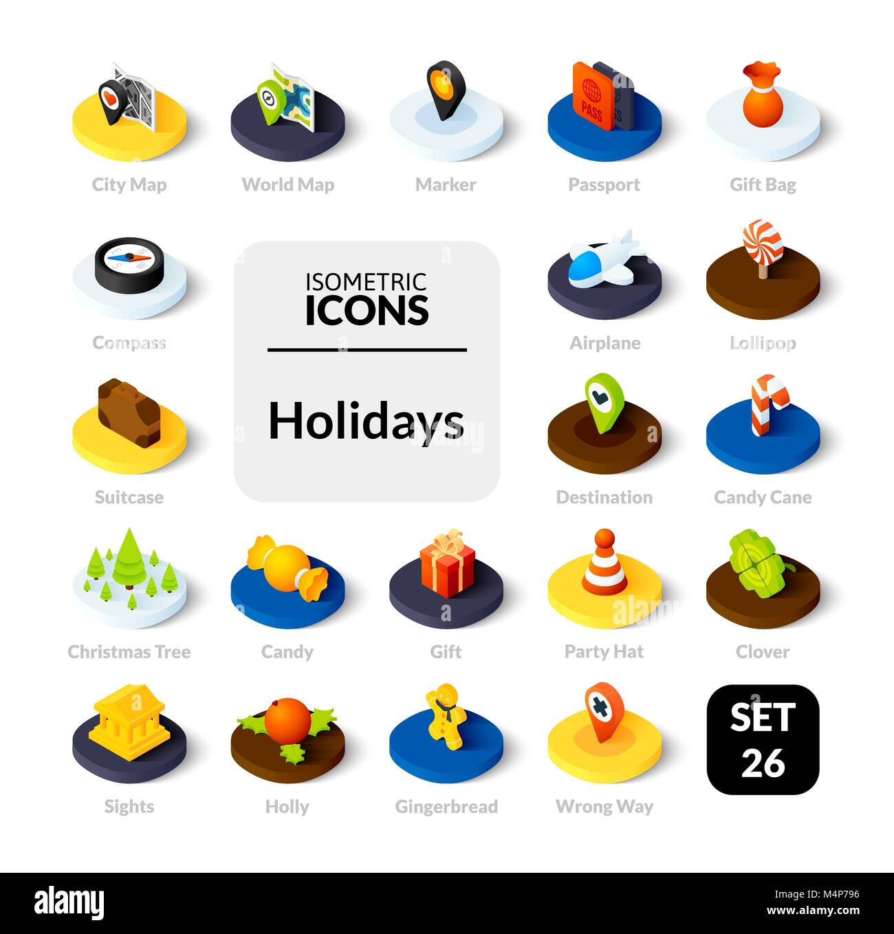 Color icons set in flat isometric illustration style, vector collection ...