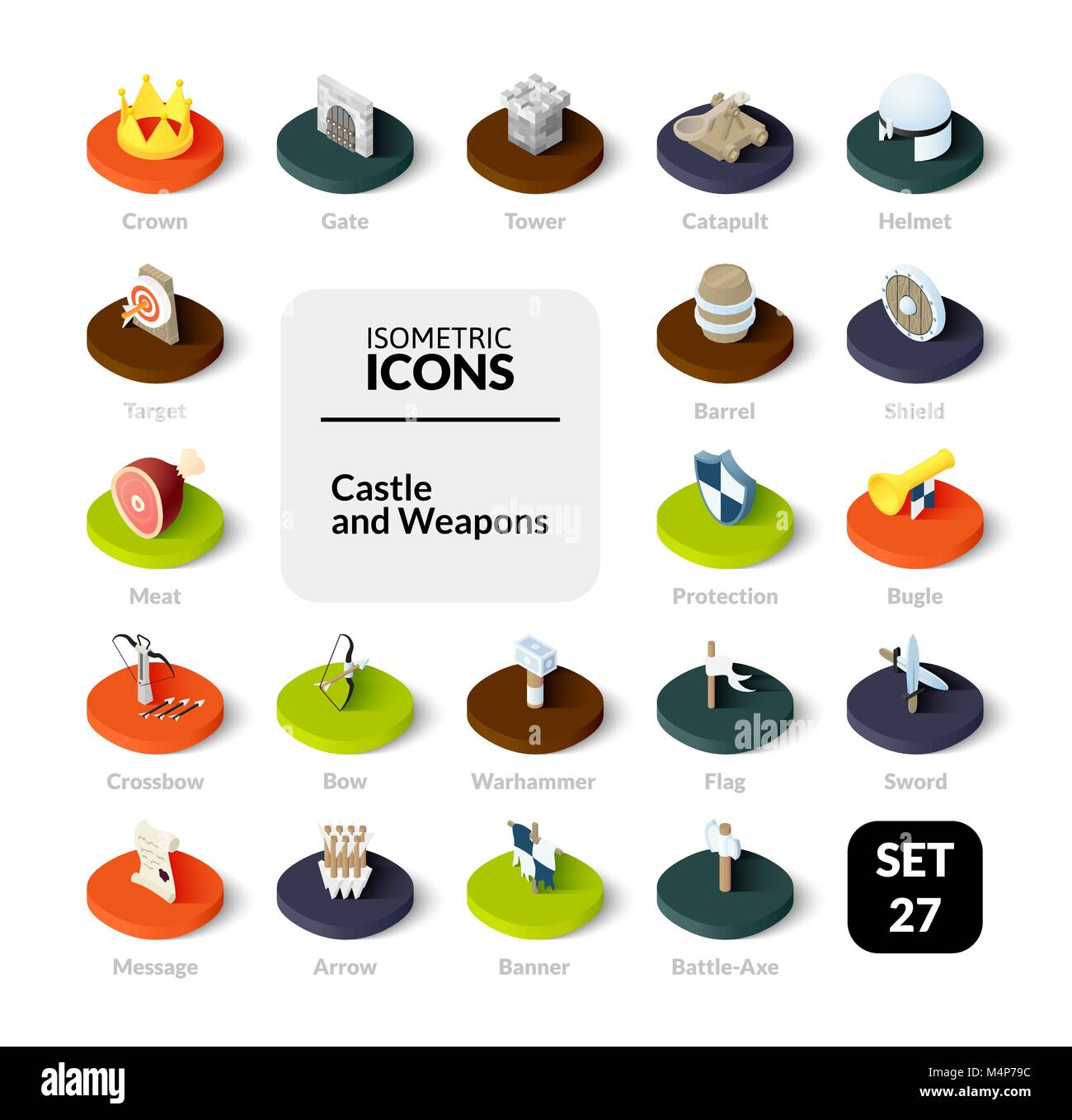 Color icons set in flat isometric illustration style, vector collection ...