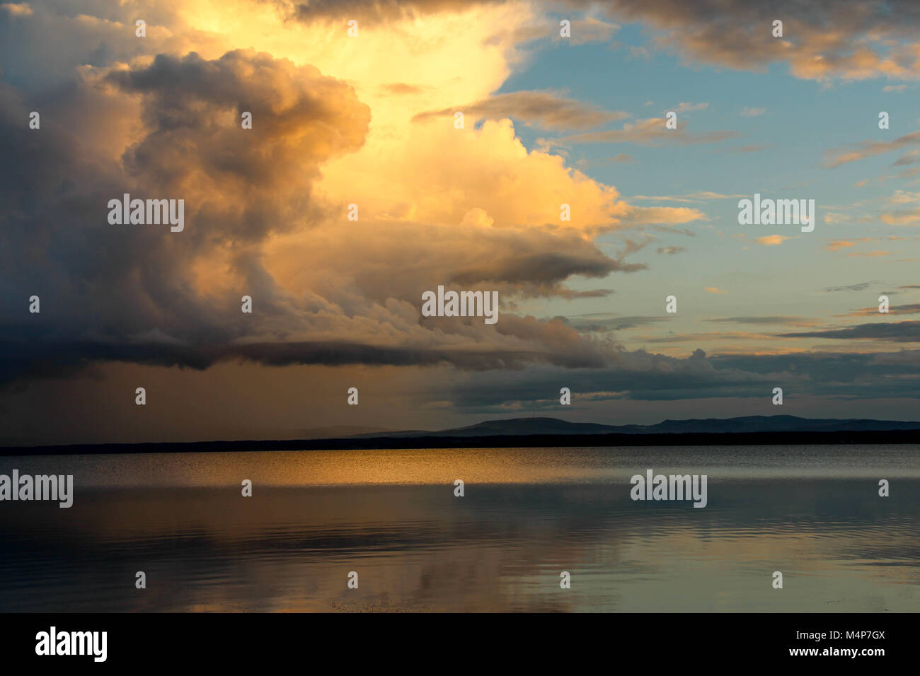 Sunset with colorful clouds over Orsa lake, Orsa, Dalarna, Sweden Stock ...