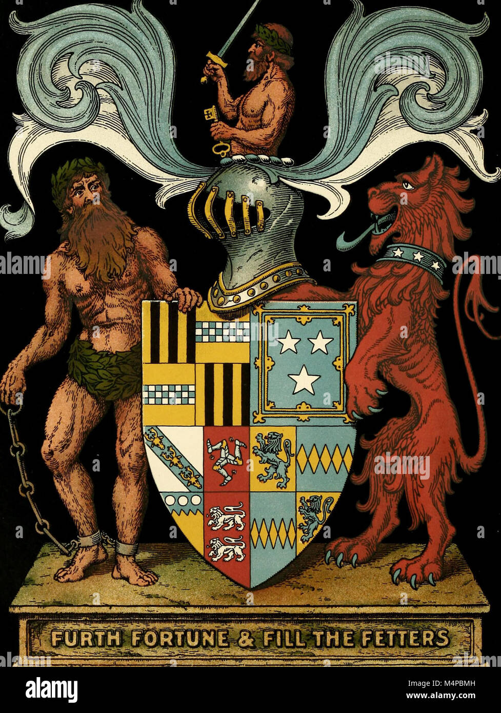 This 1910 bookplate features the heraldic arms of the 7th to 9th Dukes ...