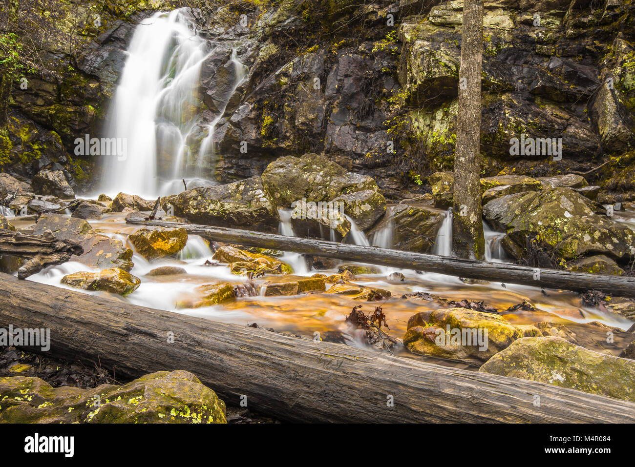 A beautiful, hard to find waterfall flows into a ravine near the top of ...