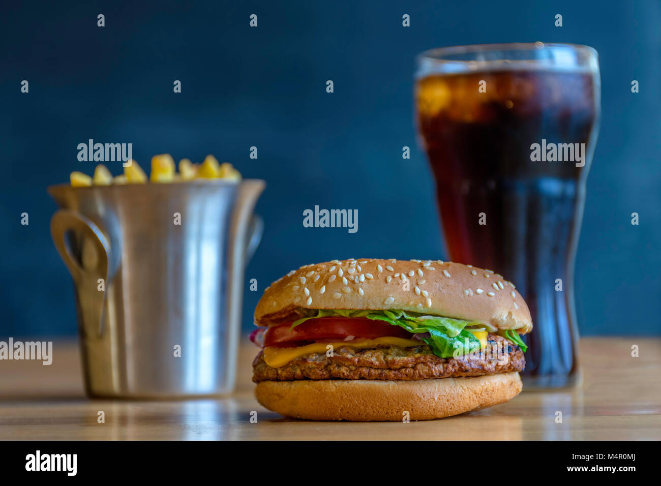 Fast food set big hamburger, french fries and drink Stock Photo - Alamy