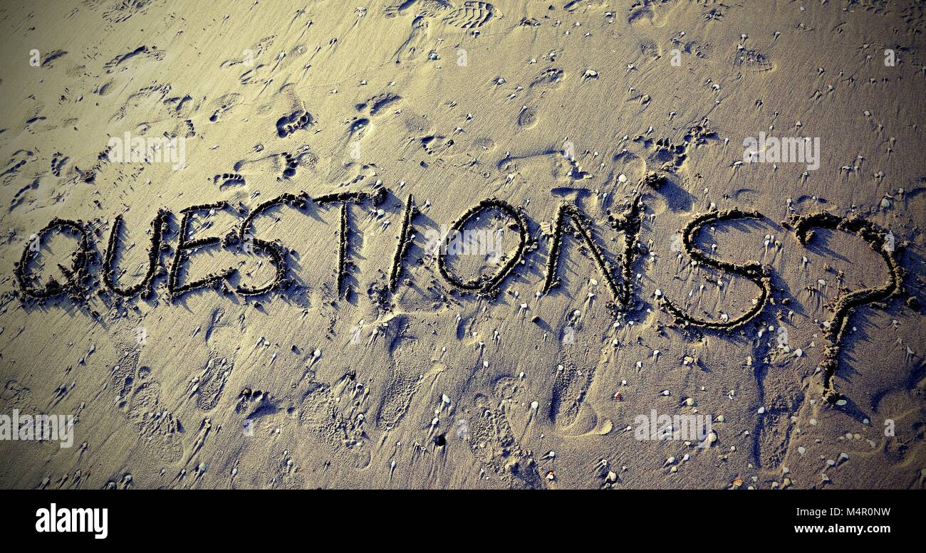 QUESTIONS with question mark written on the sand can be used for the ...