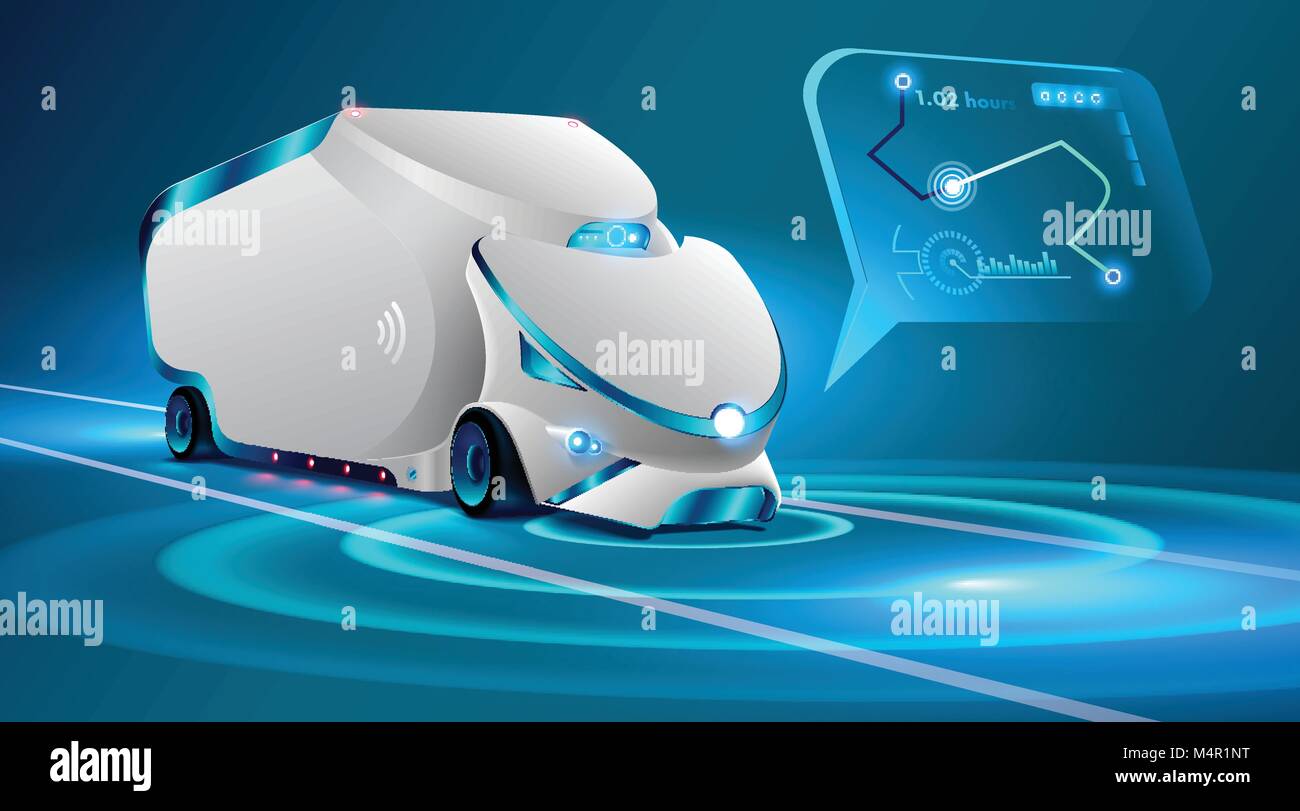 Autonomous truck drive on the road. Unmanned vehicles. artificial ...