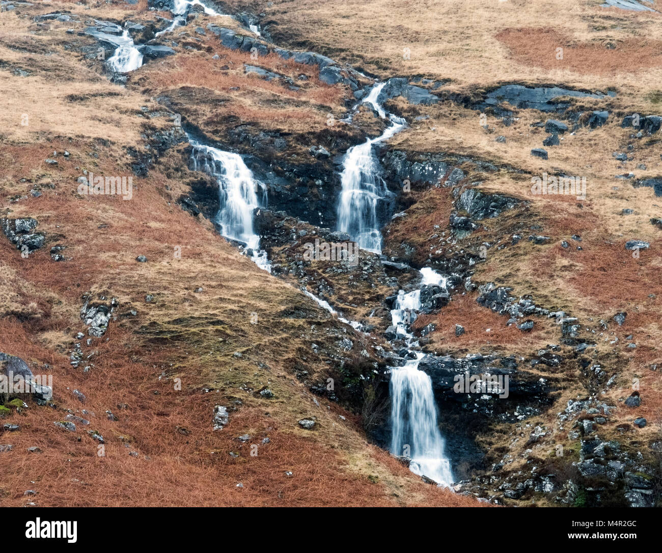 Waterfalls on a hillside on the island of Mull, Inner Hebrides Stock ...