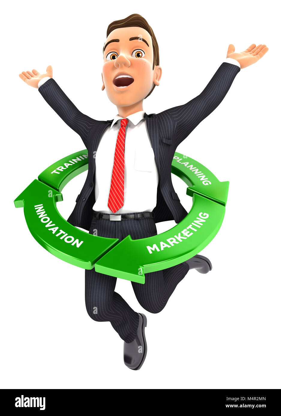 3d businessman jumping inside success cycle, illustration with isolated ...