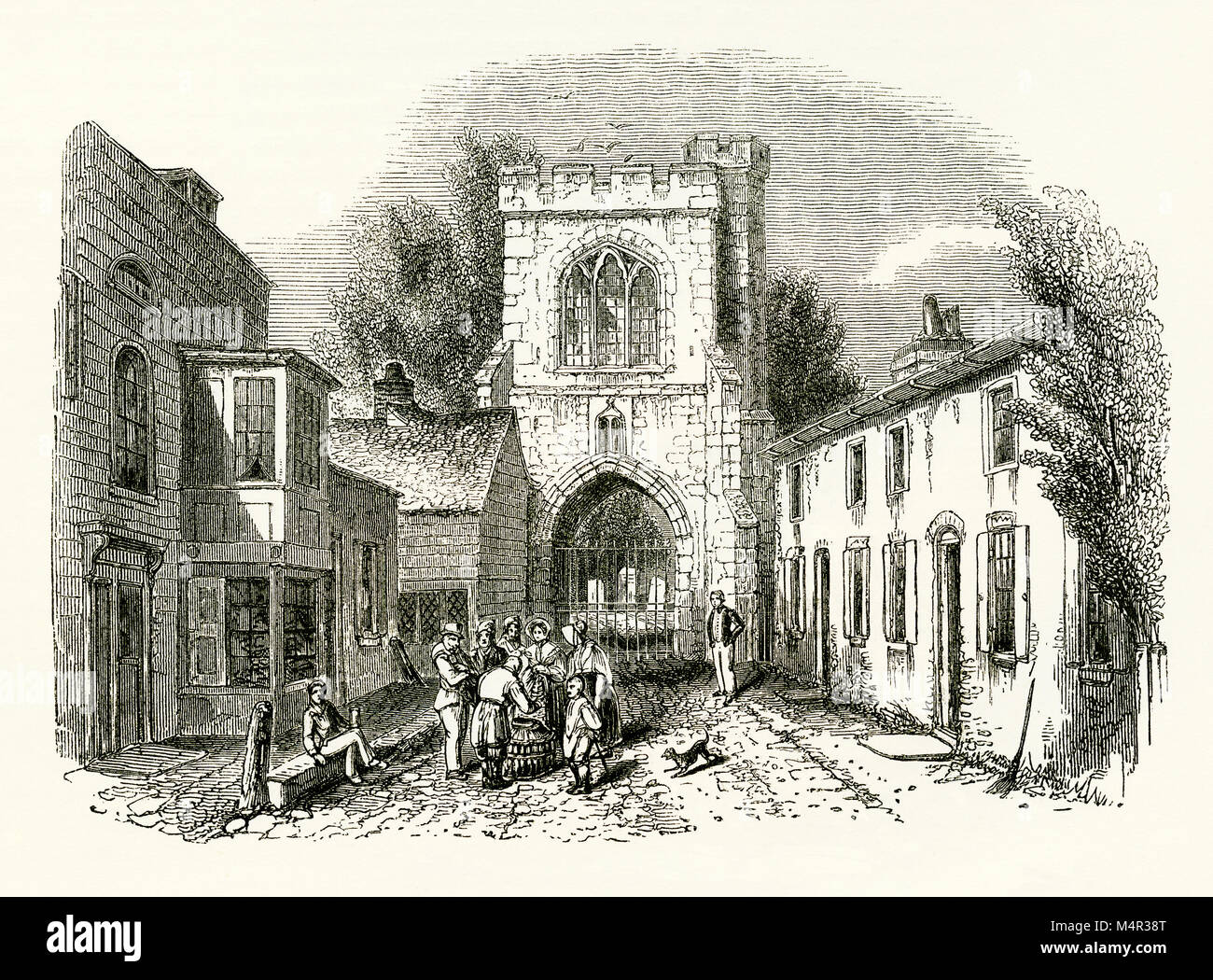 An old engraving of 'The Fire Bell Gate', also known as the 'The Abbey ...