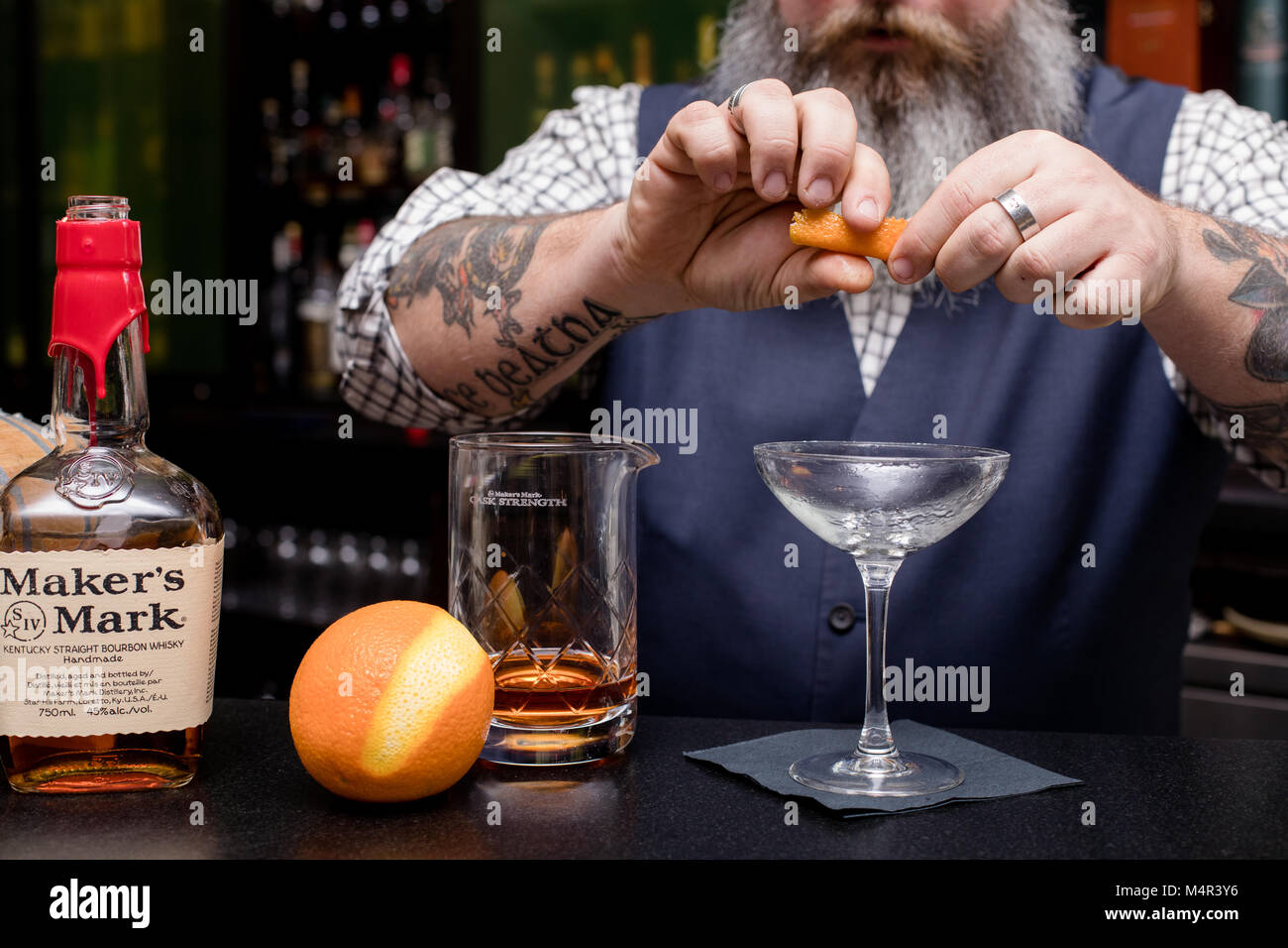 NOVEMBER 17, 2017 - TORONTO, CANADA: WHISKY CHEF MATT JONES MAKES AN ...