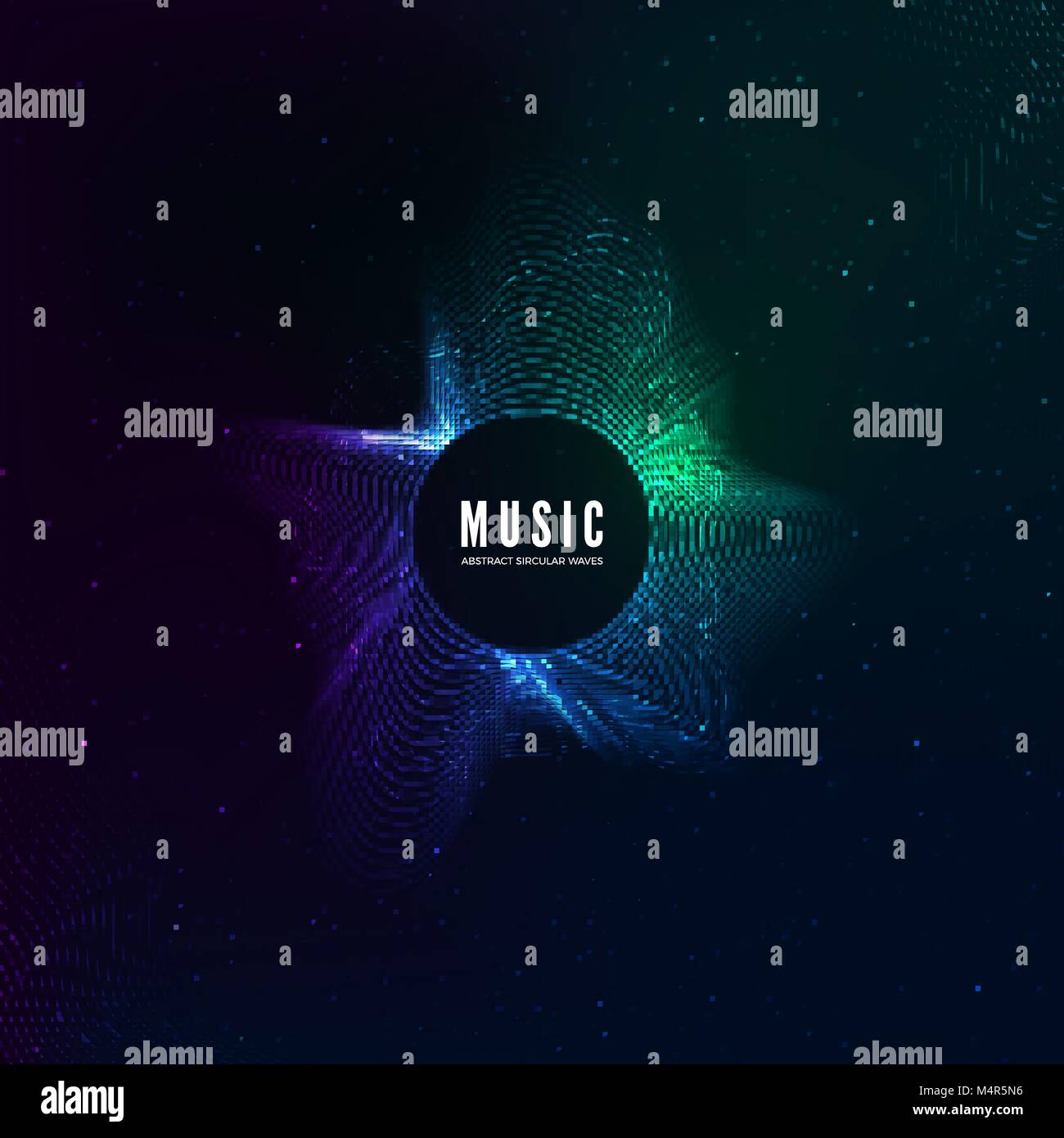 Radial sound wave curve with light particles. Colorful equalizer ...