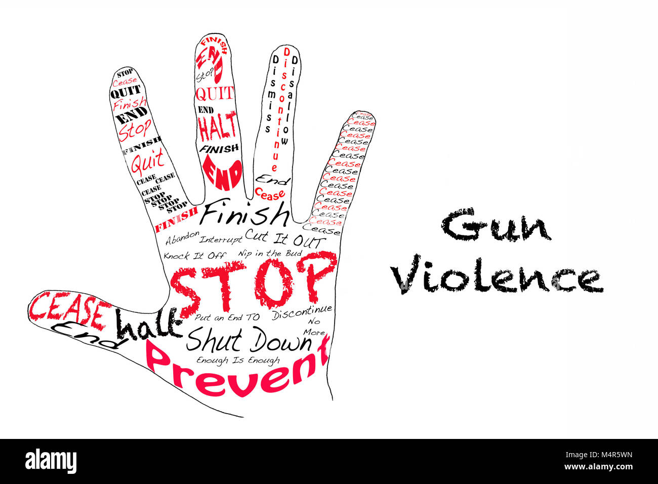 Outline of hand with words for stop along with text graphics gun ...