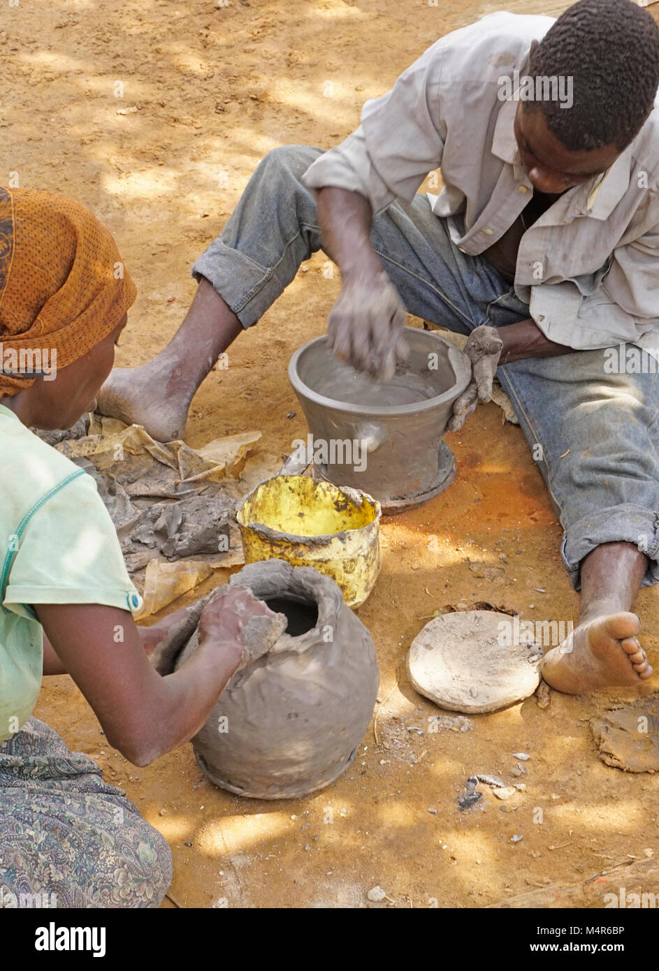 Husband and wife pottery makers at Nshenyi Cultural Center near Kitwe ...