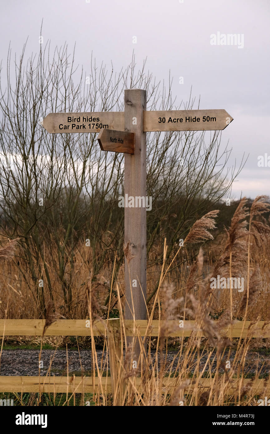 February 2018 - new wooden direction signs in a nature reserve showning ...