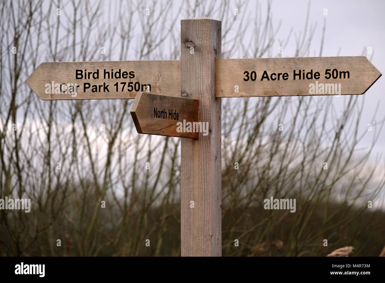 February 2018 - new wooden direction signs in a nature reserve showning ...