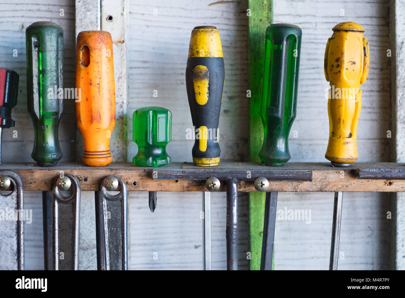 Old hand tools against a wall hi-res stock photography and images - Alamy
