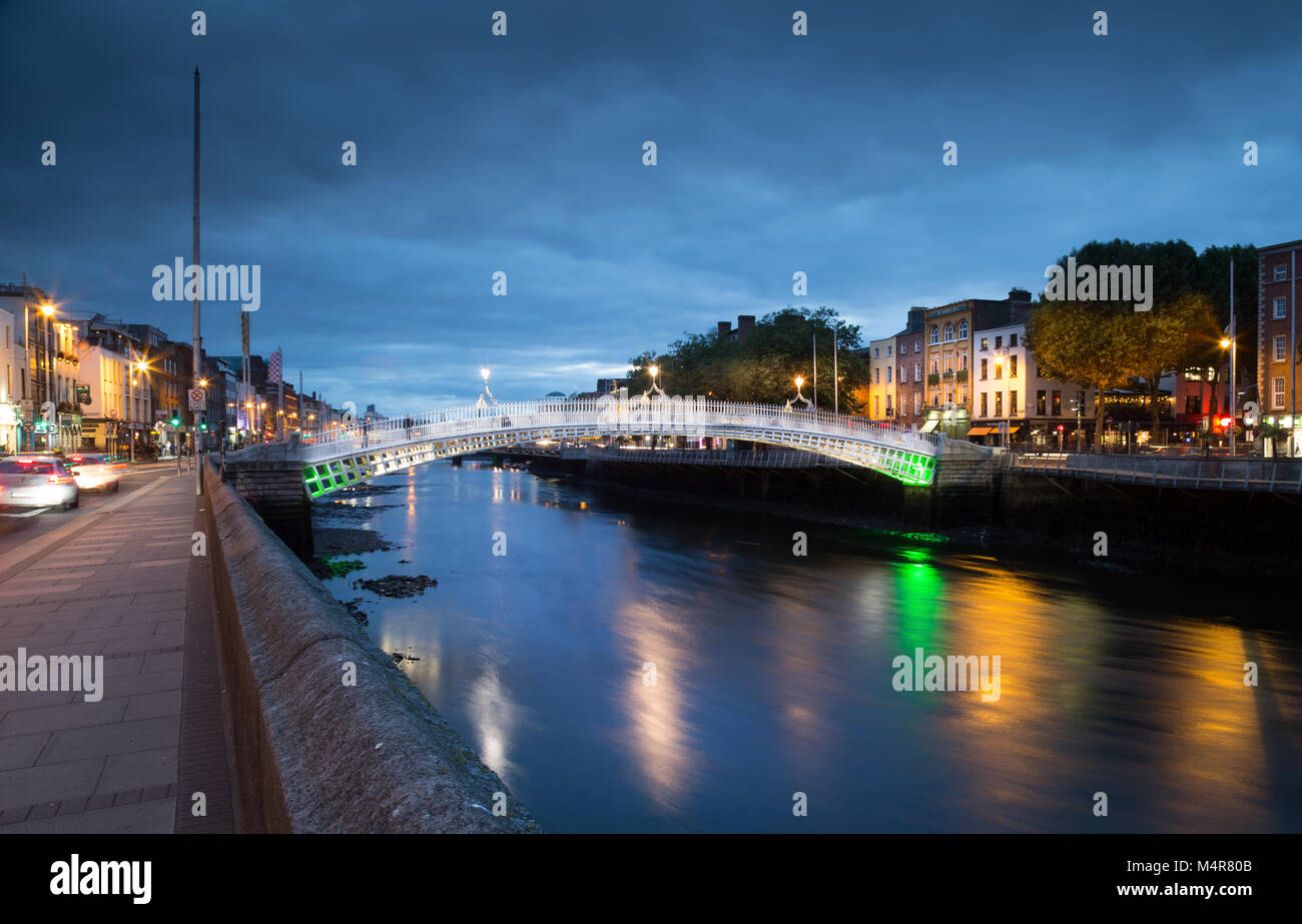 Ha'penny Bridge in Dublin, Ireland is a pedestrian cast iron bridge ...