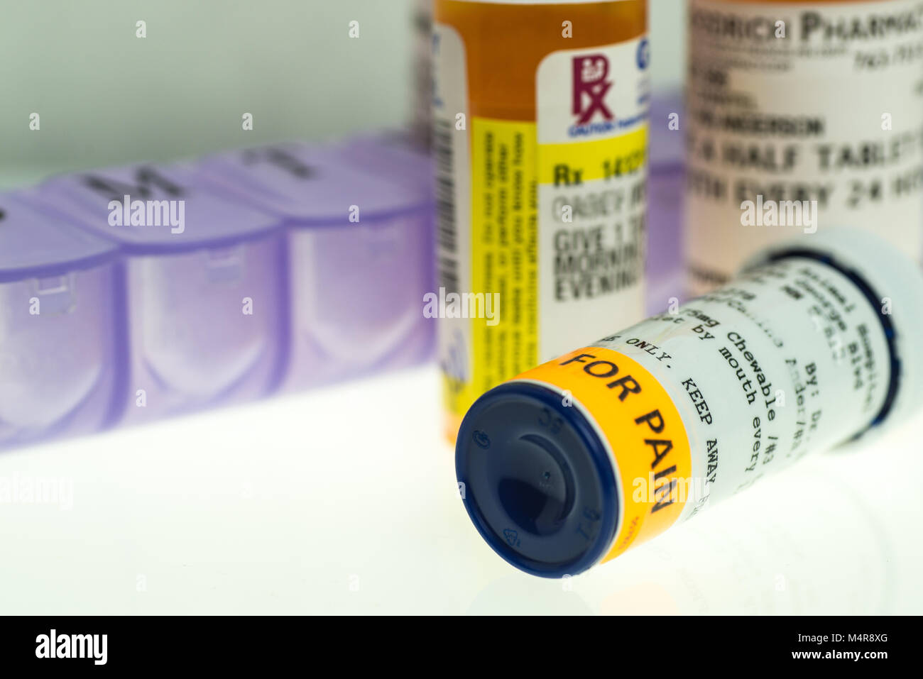 horizontal image of pain medication prescription bottles, weekly pill ...