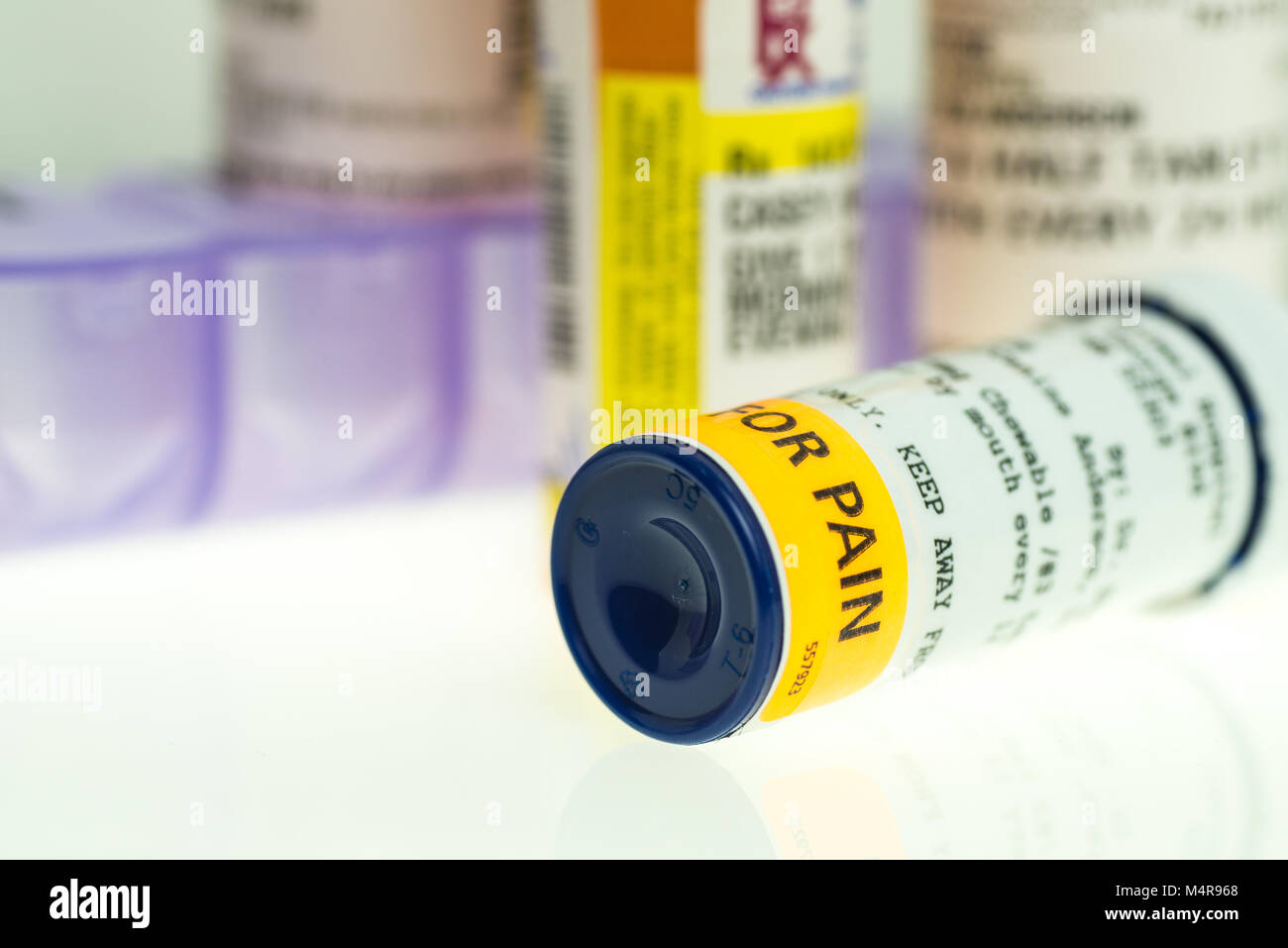 horizontal image of pain medication prescription bottles, weekly pill ...