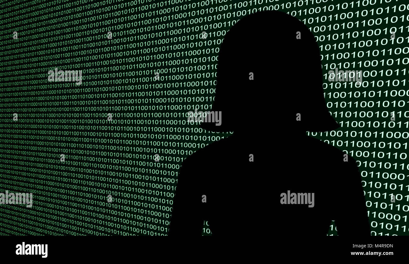 Identity theft illustration with silhouette and matrix Stock Photo - Alamy