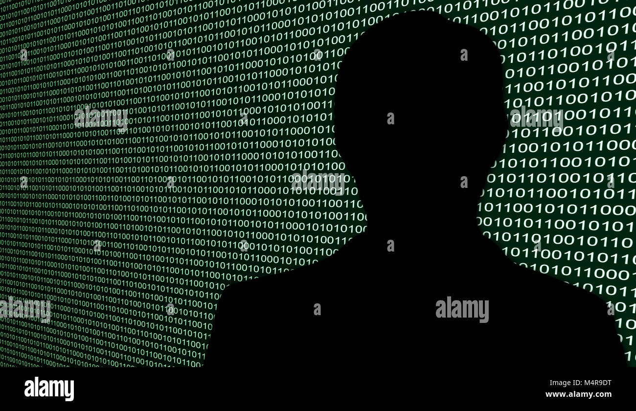 Identity theft illustration with silhouette and matrix Stock Photo - Alamy
