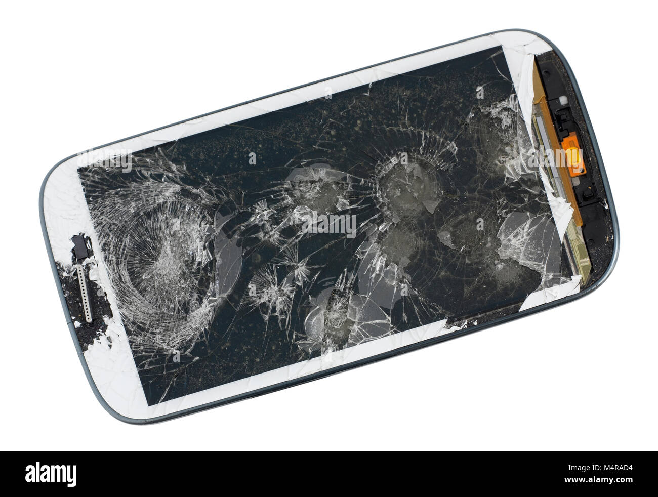 A broken screen of modern phone. This device was wiped from a pneumatic ...