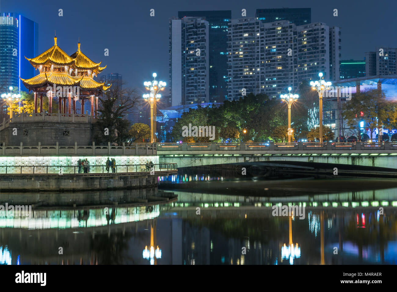 Chengdu - HeJiang pavilion at night Stock Photo - Alamy