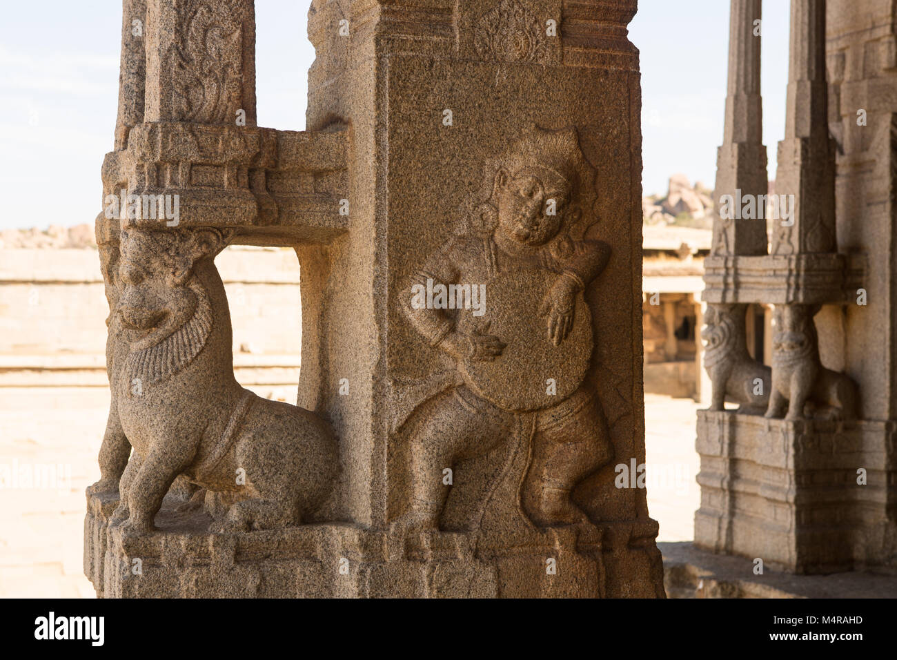 Tourist indian landmark Ancient ruins in Hampi. Hampi Bazaar, Hampi ...