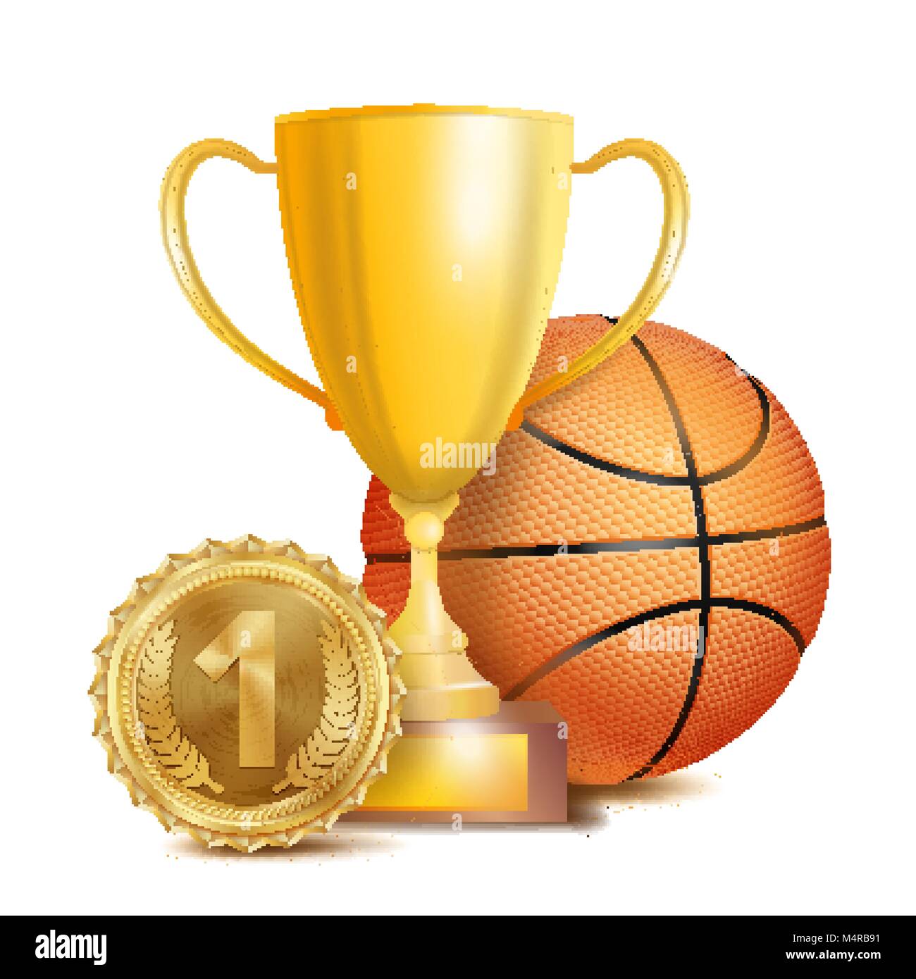 Basketball Award Vector. Sport Banner Background. Orange Ball, Gold ...
