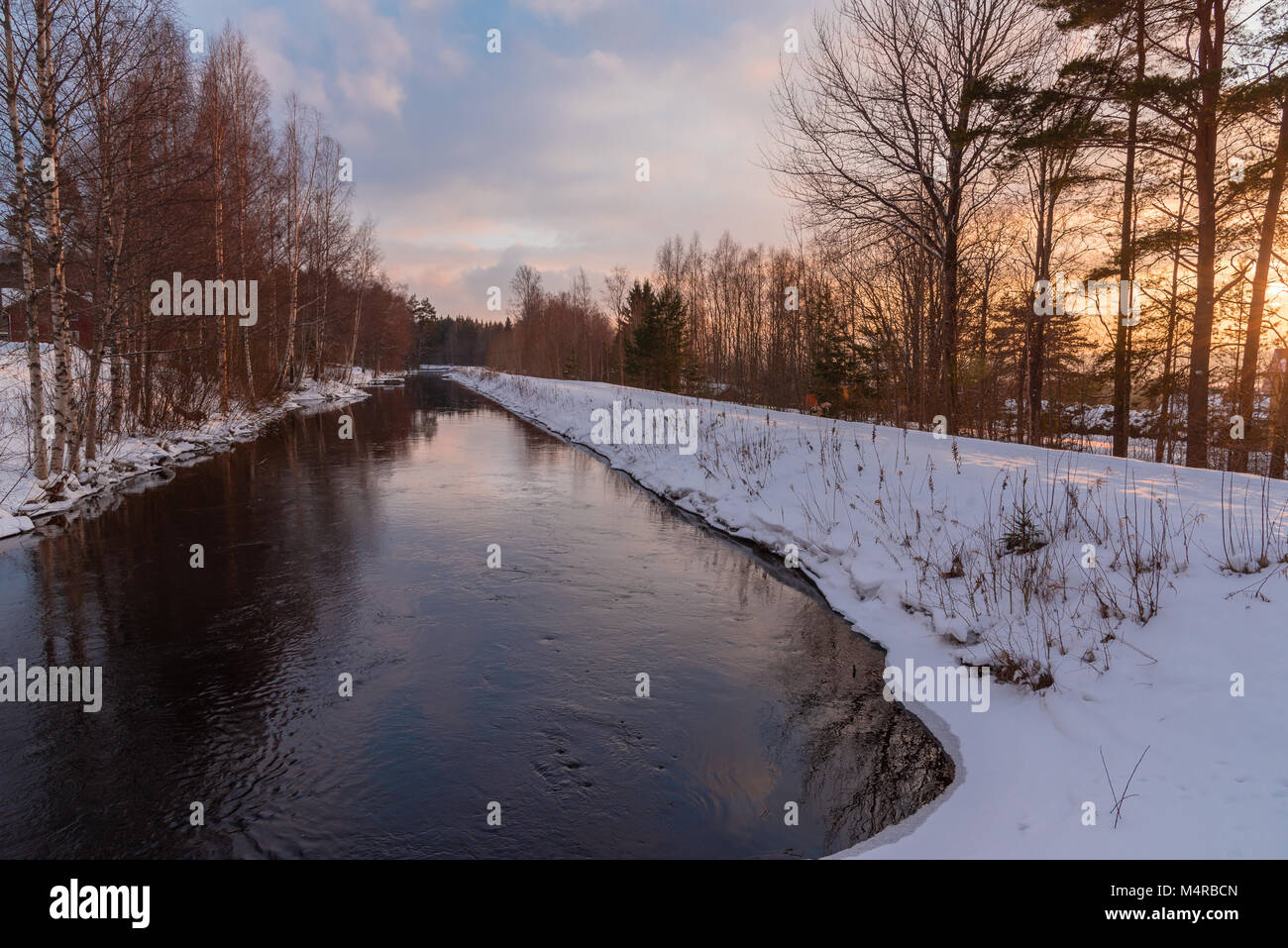 straight channel and a beautiful sunset sky Stock Photo - Alamy