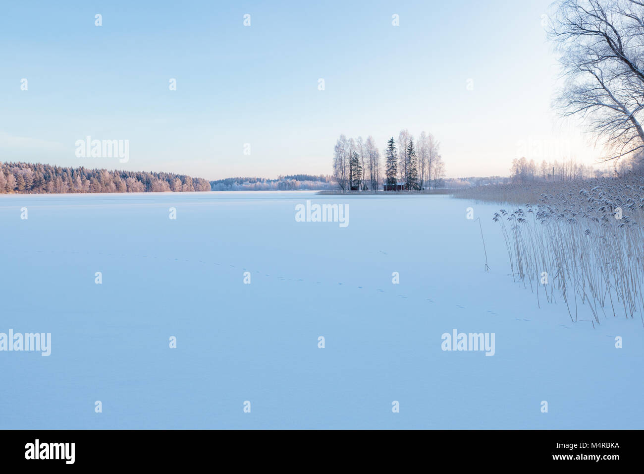 Winter lake scenery in finland Stock Photo - Alamy