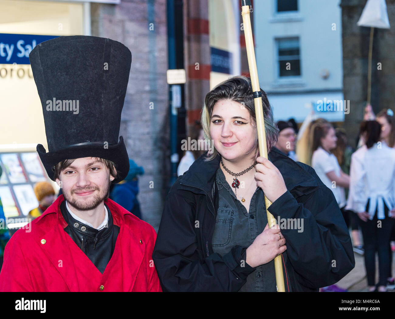 Coachman and moon lantern bearer Natasha prepare to lead the Okehampton ...